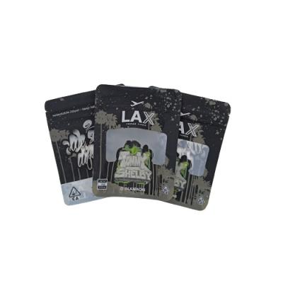 China Black Standing Mylar weed Bags Three Side Seal With Open Window for sale