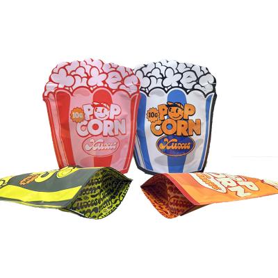China Popcorn Shape Mylar Stand Up Pouch Custom Irregular Shape Ziplock Top for sale