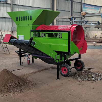 China Pantalla de tambor móvil de acero al carbono con transportador de descarga para clasificación y separación en venta