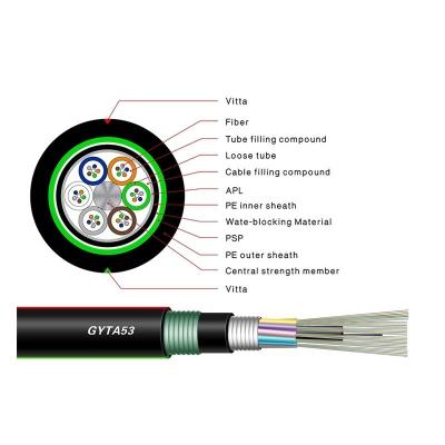 China UV Resistant GYTA53 Outdoor Fiber Optic Cable FRP Or Steel Wire Strength 60 Cores for sale