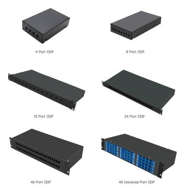 China Light Weight ODF Fiber Optic Termination Box 4 8 12 24 48 Port Rackmount Wall Mount for sale