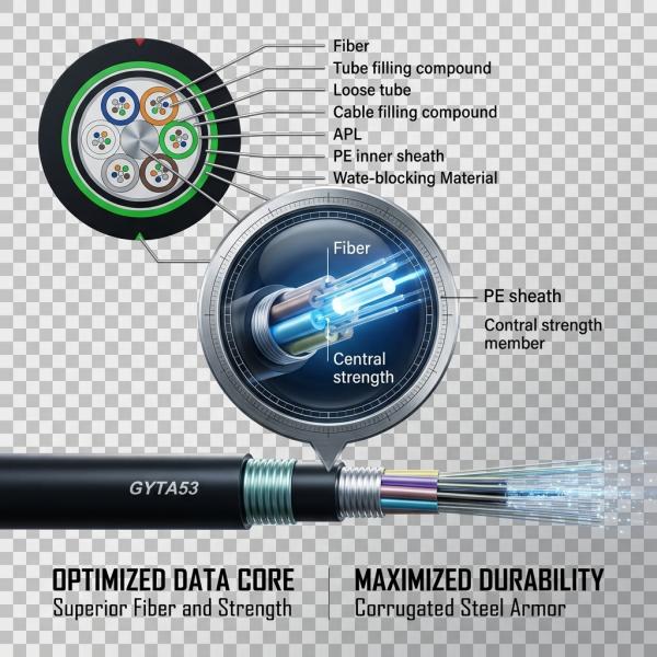 Quality Waterproof GYTY53 Armoured Fiber Optic Cable 2-144 Core Single Mode OEM Color for sale