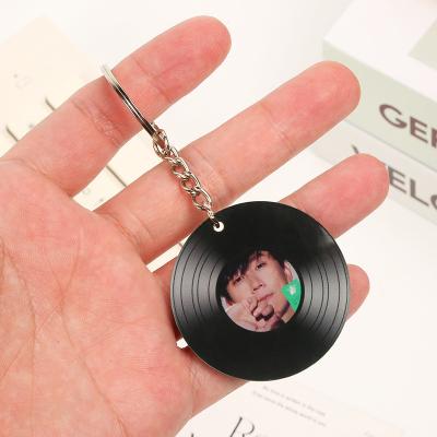 China Metal Ring Transparent Acrylic Keychain Durable Simple Album CD Singer Idol Printed for sale