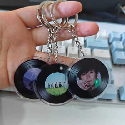 China Metal Ring Transparent Acrylic Keychain Durable Simple Album CD Singer Idol Printed for sale