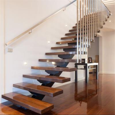 China Modern Dign Ruber Wood Treads Straight Mono Stringer Staircase for sale