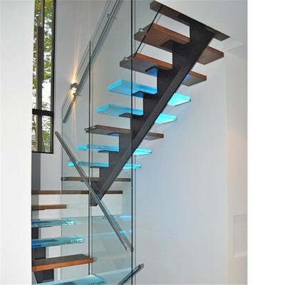 China Wood Tread Central Steel Beam Straight Staircase for sale