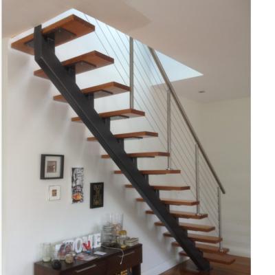 China Wholesale Wood Step Central Steel Beam Straight Staircase with Low Price for sale