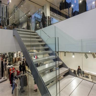 China Steel Double Stringers Non-slip Wood Tread Stairs for sale