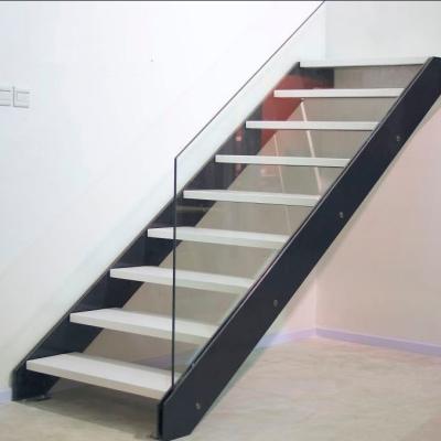 China Commercial Steel Double Stringers Non-slip Wood Tread Stairs for sale