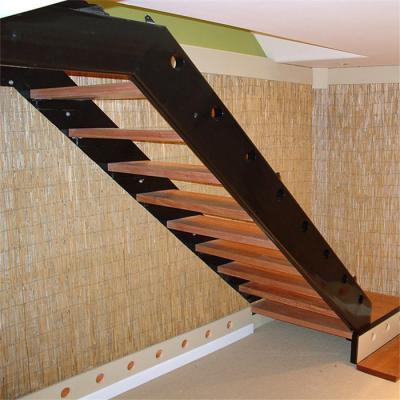 China Steel Double Stringers Non-slip Wood Tread Straight Stairs for sale