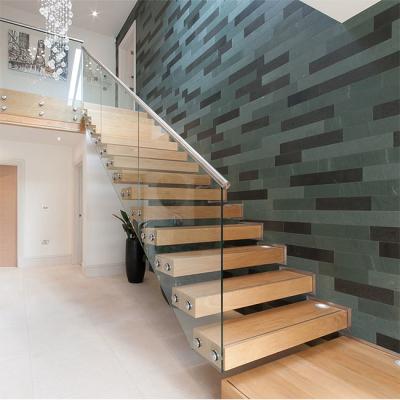 China Moden Floating Staircase with Wood Tread Invisible Stringer Straight Stairs for sale