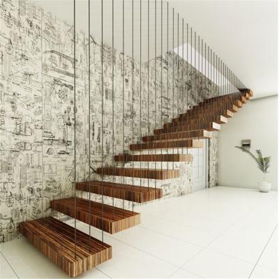 China High Grade Straight Invisible Stringer Solid Wood Floating Staircase for sale