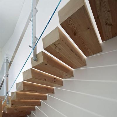 China Elegant Solid Wooden Stairs Staircase,glass railing Floating Stairs for indoor house for sale