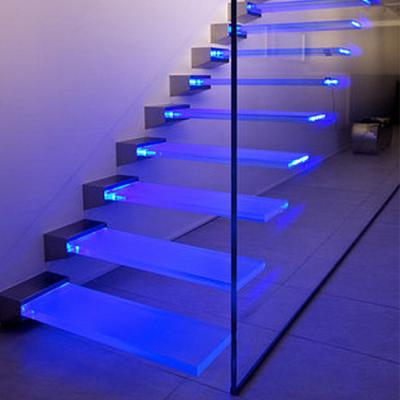 China Hot Selling Steel Floating Stair with LED Glass Step Design for sale