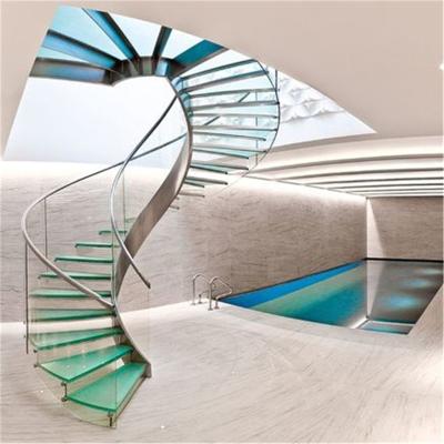 China Luxury Modern Commercial Steel Curved Staircase for sale