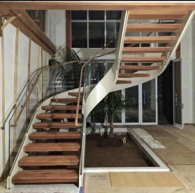 China High Quality Wood Open Riser Curved Staircase For Building for sale