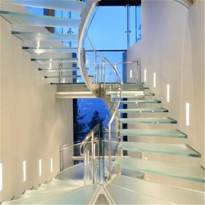 China Modern Disgn Glass Open Riser Curved Staircase For Building for sale