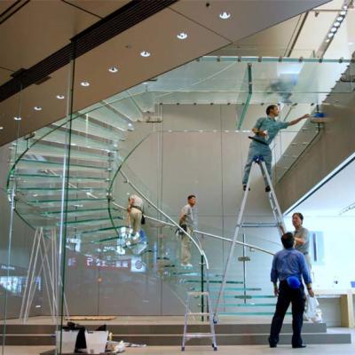 China High Quality Glass Open Riser Curved Staircase For Building for sale