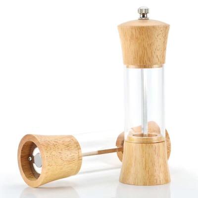 China Qianzan Best selling Wooden Glass manual pepper mill and salt grinder set for sale