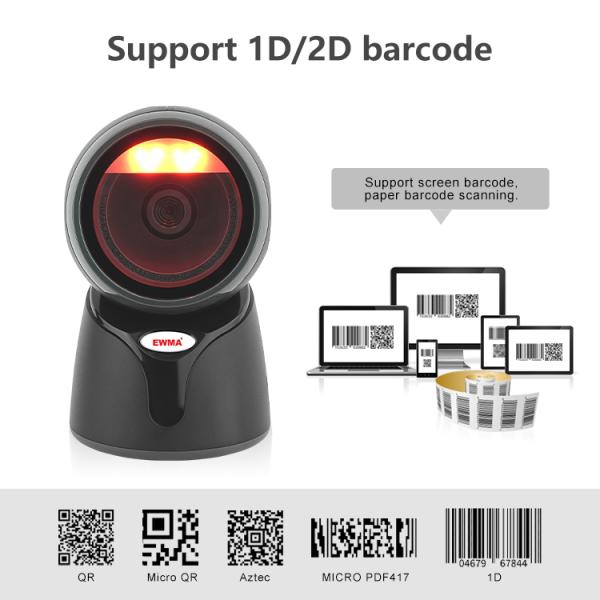 Quality USB Desktop Barcode Scanner Wireless Kiosk 2D Omnidirectional Bar QR Code Reader for sale