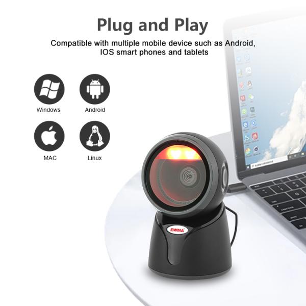 Quality USB Desktop Barcode Scanner Wireless Kiosk 2D Omnidirectional Bar QR Code Reader for sale