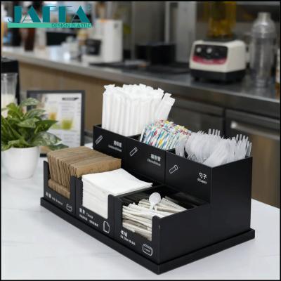 China JAFFA Custom Acrylic Countertop Small Item Organizer, Modular Bar Storage Rack, Multi-Compartment Tissue & Straw Storage Box for Cafe/Bubble Tea Shop for sale