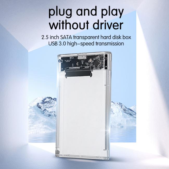 2.5-inch SATA hard drive enclosure side view with USB ports visible