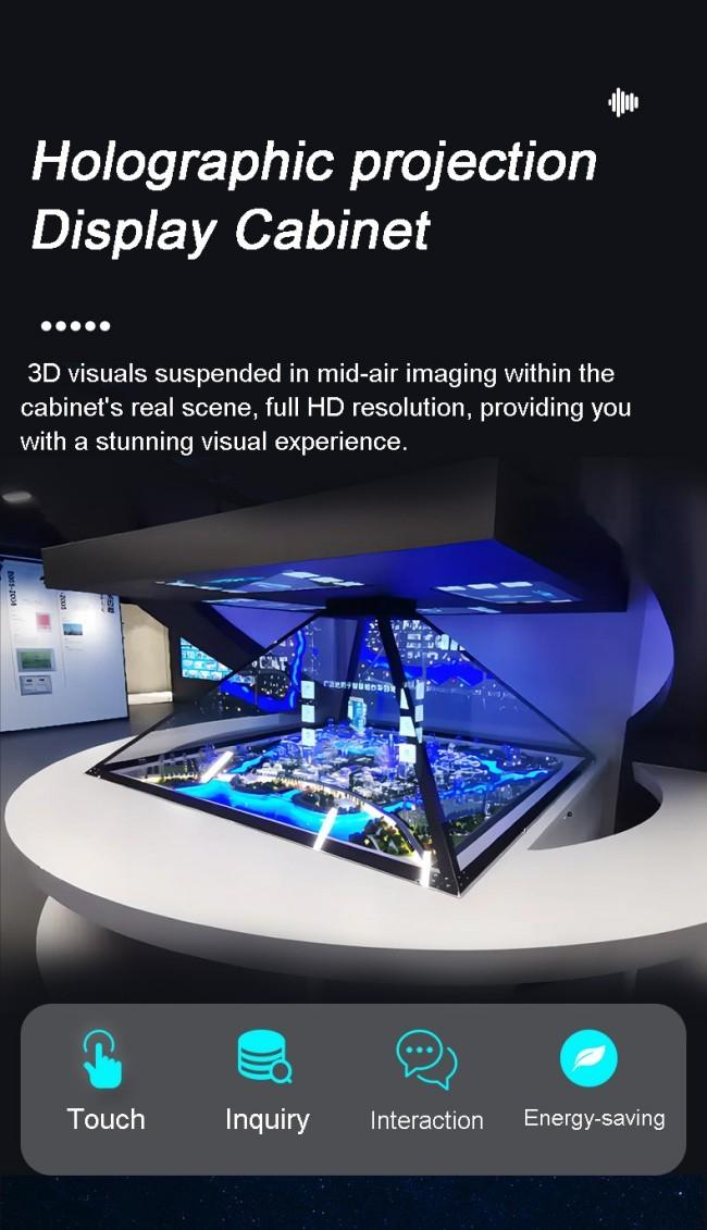 Holographic transparent screen display cabinet in retail environment