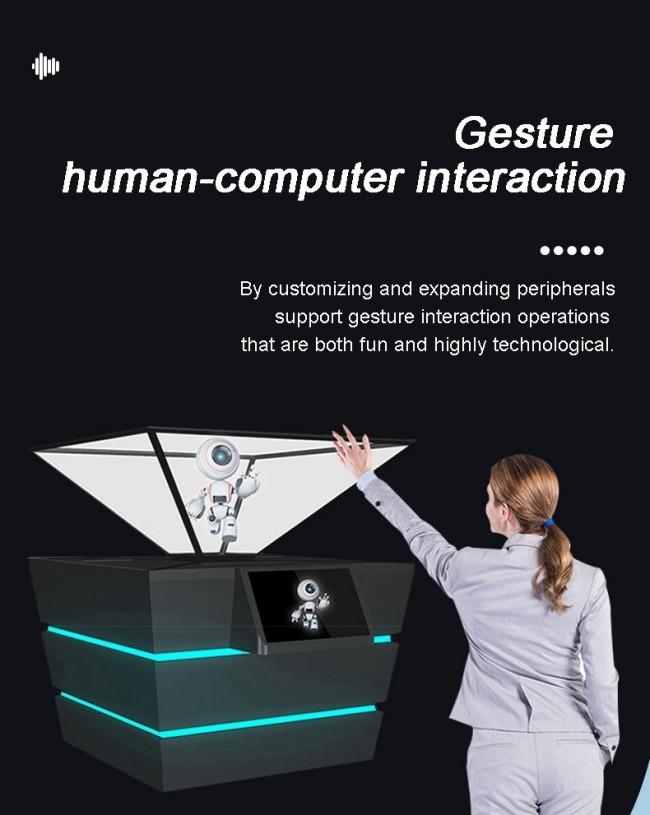 Close-up of holographic projection technology in display cabinet