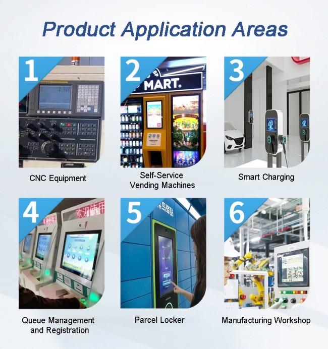Wide view of data center with multiple rack monitors installed