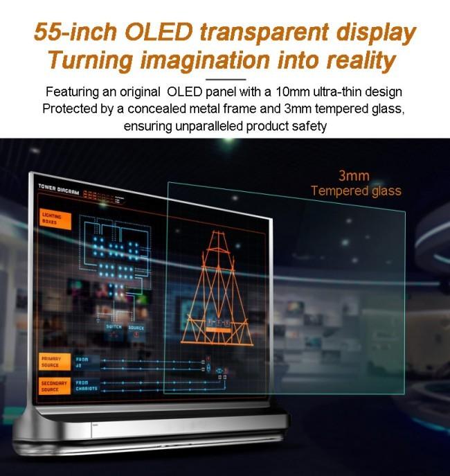 55-inch OLED Transparent Display showcasing vibrant colors
