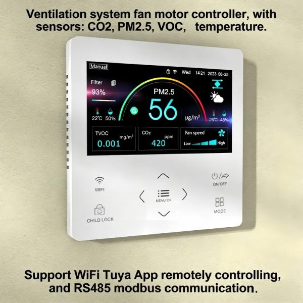 Quality 4.3 Inch LCD Intelligent Airflow Adjustment Real Time Air Quality Monitoring Ventilation Controller for sale