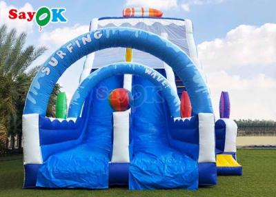 China 42.7ft Giant Inflatable Water Slides Blue Inflatable Double Beach Lane Slide for sale