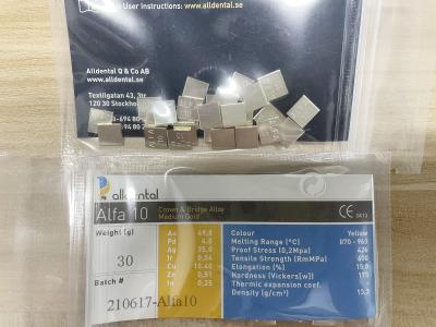 Cina Audental A42 NOBLE ALLOY/Crown Bridge Alloy/Yellow/Au49.5% Professional Grade Dental Alloy per applicazioni di corona e ponte in vendita