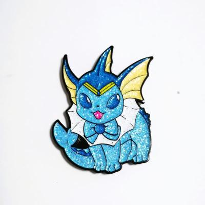 Jogo Pokeman Glitter Esmalte Lapel Pins Vaporeon Design Com Abraços de Borracha