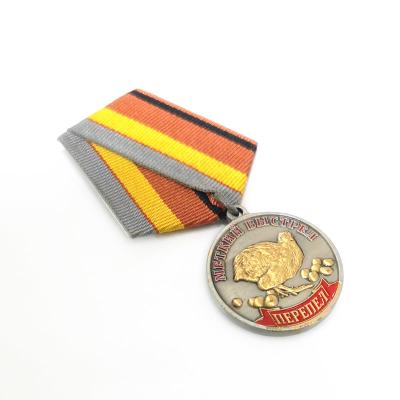 Quail Of Hunting Troops Medal Badge In Two Tones Finish With Moiré Ribbon