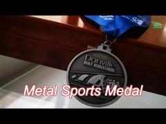 metal antique danville half marathon running medal with printed sublimation lanyard
