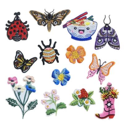 China High Quality Iron-On Patches From China Factory Various Embroidered Insects Flowers Bootheart Star Designs on Fabric for Hat Use for sale