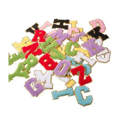 China Multicolor Chenille Embroidery Badge Gilt Embroidered 26 English Letters Iron-On Cloth Sticker Bag Package Patches for Hat Use for sale