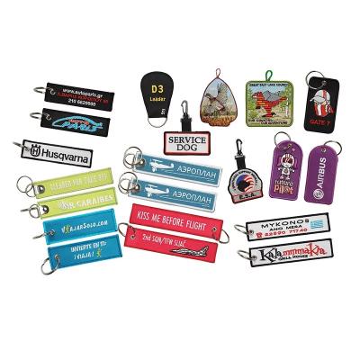 China Customized Label Double Sided Personalized Text or Logo High Quality  Embroidery Fabric Keychain Woven Keyring Tags for sale