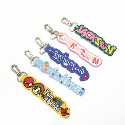 China Creative Bag Pendant Key Rings Custom Embroidered Keychain with Zipper Strip Featuring Dog Fruit Panda Rectangle Patterns for sale