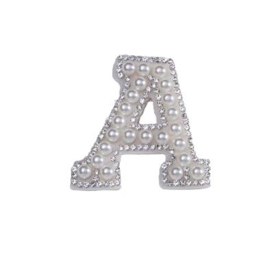 China Alphabet Jewelry DIY Crafts Embroidered Patches White Pearls Rhinestone Ironing Cloth Woven Embroidery Applique Sequins Canvas for sale