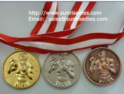 China OEM embossed metal boxing awards medals with ribbon lace, China medal factory, for sale