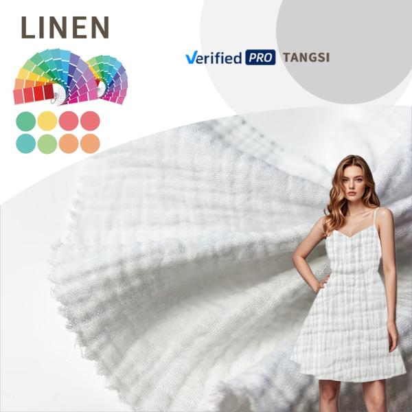 Quality Factory Wholesale 100% Cotton Crep Style Fabric Double Layer Pure Color Soft Comfortable for Baby Boys' Dresses for sale