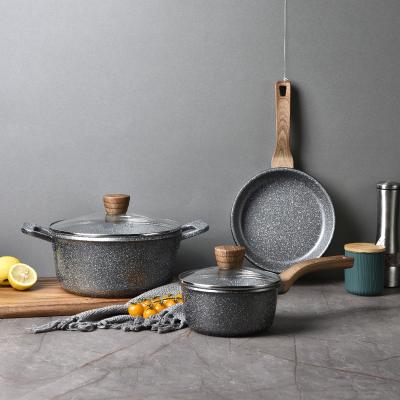 China Best Selling Viable Marble Stone Coating Die Cast Aluminum Non Egg Stick Frying Pan With Lid for sale