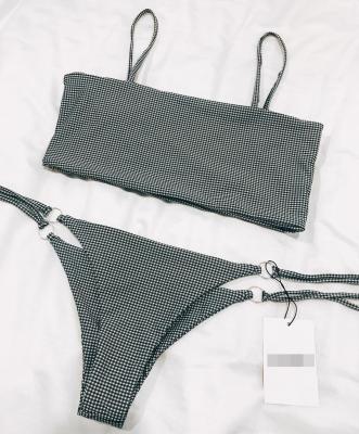 China Wholesale and Retail 2017 Women Sexy Lattice Printing Bandeau Bikini Set for sale