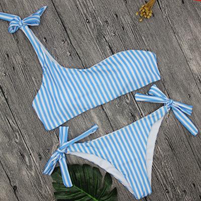 China Wholesale and Retail 2017 New Arrival Women Sexy Striped One Shoulder Bikini Set for sale