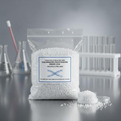 China Elongation At Break 500-600 Percent Chlorinated Polyethylene Grade 135A Volatile 0.74 Percent Polymer for Cable Wire Insulation and Sealing for sale
