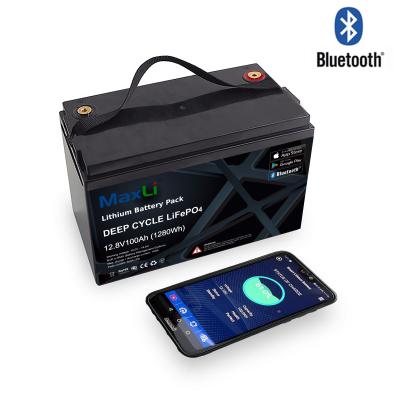 Cina Batteria al litio della batteria 12V 100Ah Smart di MaxLi LiFePO4 per RV/Caravan/Campering Bluetooth incorporato in vendita