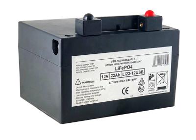 Cina batteria del carrello di golf del litio di 12V 22Ah con porta USB per il carrozzino di golf di 36 fori in vendita
